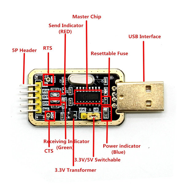 CH340G RS232 USB til TTL-modul - ArduinoTech